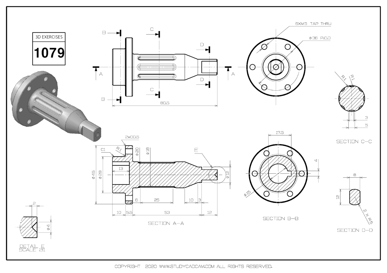 Model Spline Shaft with Flange in FreeCAD (Gallery Serial No.256 ...